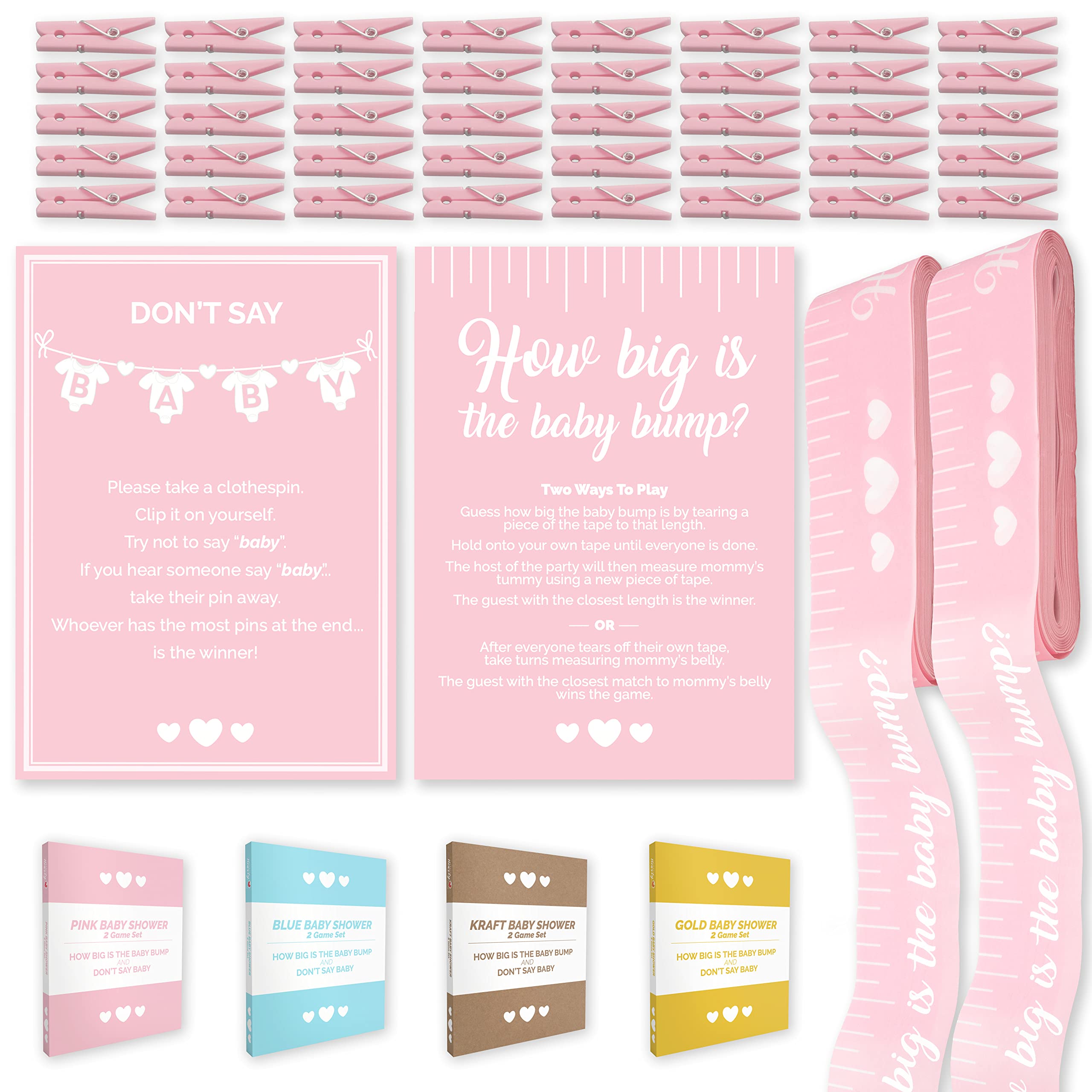 Party Hearty Funny Baby Shower Games for Girl, Set of 2: How Big is The Baby Bump & Don't Say Baby, Pink