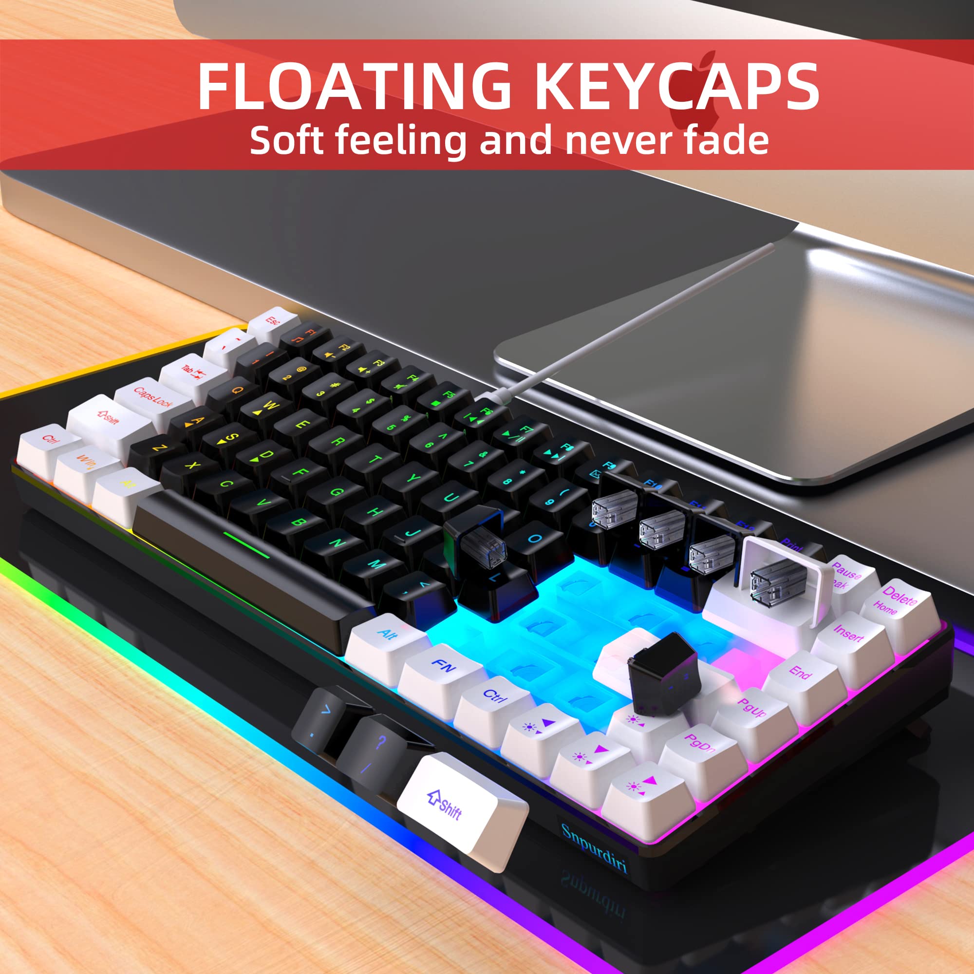 Snpurdiri K84 Wired Gaming Keyboard, 75% RGB Backlit Keyboard, Premium Compact Keyboard for PC, Laptop, Gaming, Office (84 Keys, Black-White)