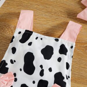 Baby Girls Cow Print Romper Summer Sleeveless Backless Jumpsuit Ruffle Bowknot Tutu Dress Sunsuit with Headband Farm Cow Themed First Birthday Coming Home Outfit for Photo Props Pink Cow 12-18 Months