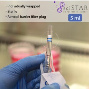 SciStar 5mL Polystyrene Serological Pipettes, Individually Wrapped, Sterile, Standard Length, Laboratory Grade (Case of 200)