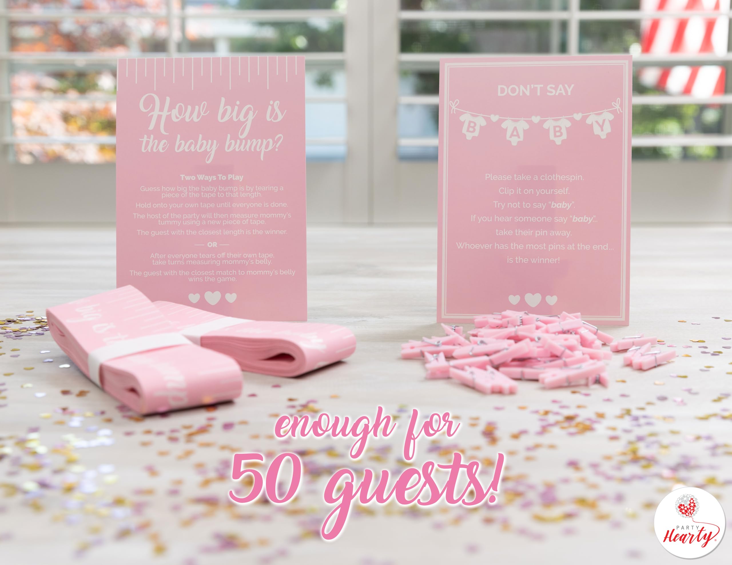 Party Hearty Funny Baby Shower Games for Girl, Set of 2: How Big is The Baby Bump & Don't Say Baby, Pink