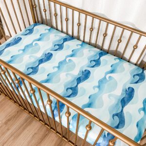 Ocean Wave Fitted Crib Sheet, Made from Viscose from Bamboo and Spandex Material, Fits Standard Crib and Toddler Mattresses, by Florida Kid Co.