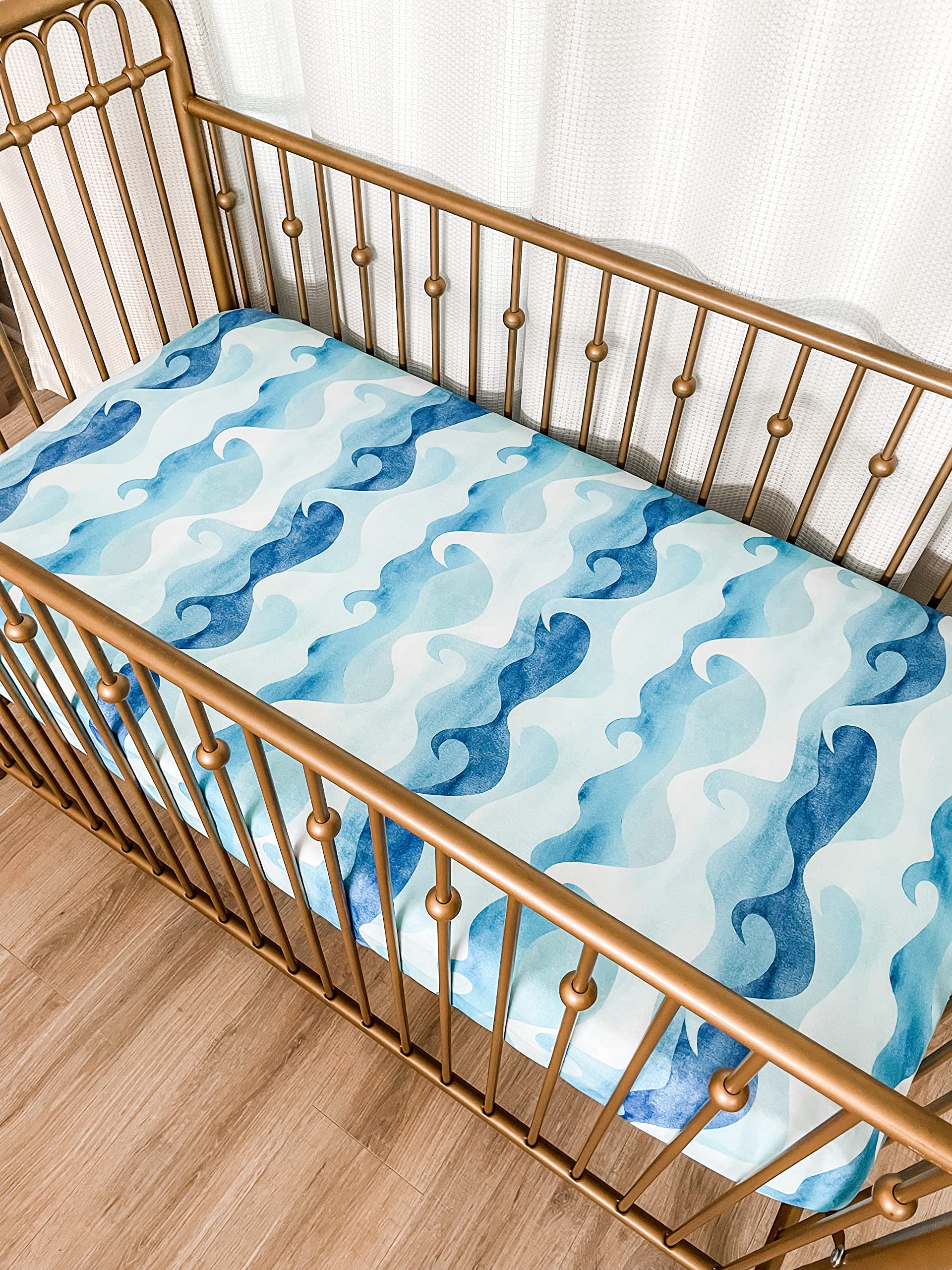 Ocean Wave Fitted Crib Sheet, Made from Viscose from Bamboo and Spandex Material, Fits Standard Crib and Toddler Mattresses, by Florida Kid Co.