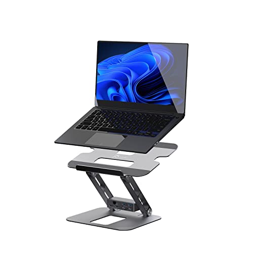 j5create Laptop Stand with USB C Dual HDMI Display Hub - 2 USB A 5Gbps, PD 100W with USB-C 5Gbps, Ethernet | Aluminum Computer Riser for MacBook and Windows Notebook (JTS427)