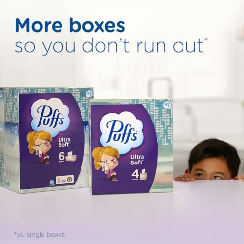 Puffs Ultra Soft Non-Lotion Facial Tissue, 8 Family Boxes, 124 Facial Tissues per Box