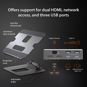 j5create Laptop Stand with USB C Dual HDMI Display Hub - 2 USB A 5Gbps, PD 100W with USB-C 5Gbps, Ethernet | Aluminum Computer Riser for MacBook and Windows Notebook (JTS427)