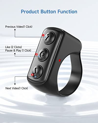 TIK Tok Bluetooth Remote Control, Tiktok Wireless Scrolling Control Page Turner Rechargeable with Ring Design and Charging Case Compatible with iOS/Android