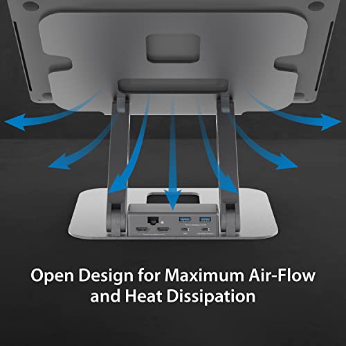 j5create Laptop Stand with USB C Dual HDMI Display Hub - 2 USB A 5Gbps, PD 100W with USB-C 5Gbps, Ethernet | Aluminum Computer Riser for MacBook and Windows Notebook (JTS427)