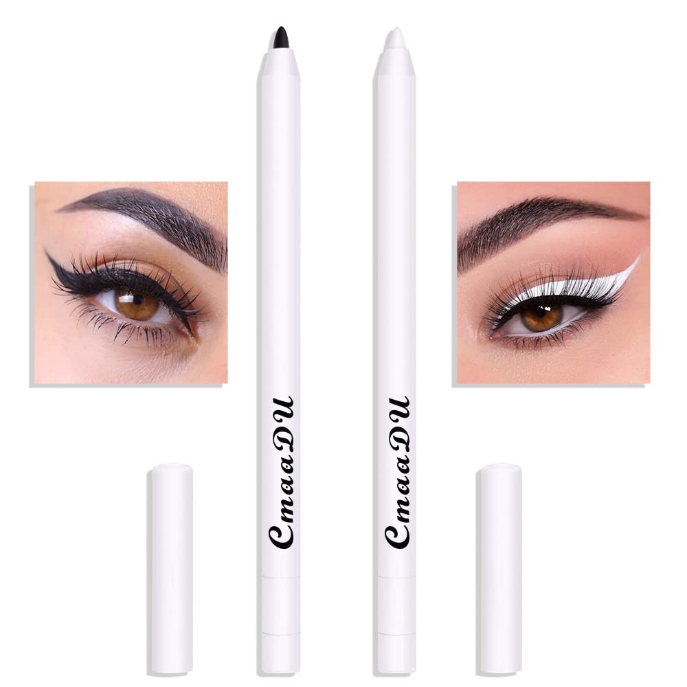 MEICOLY Classic Black White Eyeliner Pencil, Gel Eyeliner Pencil, Glides On Quick Drying Smooth Waterproof Long Lasting Silkworm Eye Liner Pen Brighten