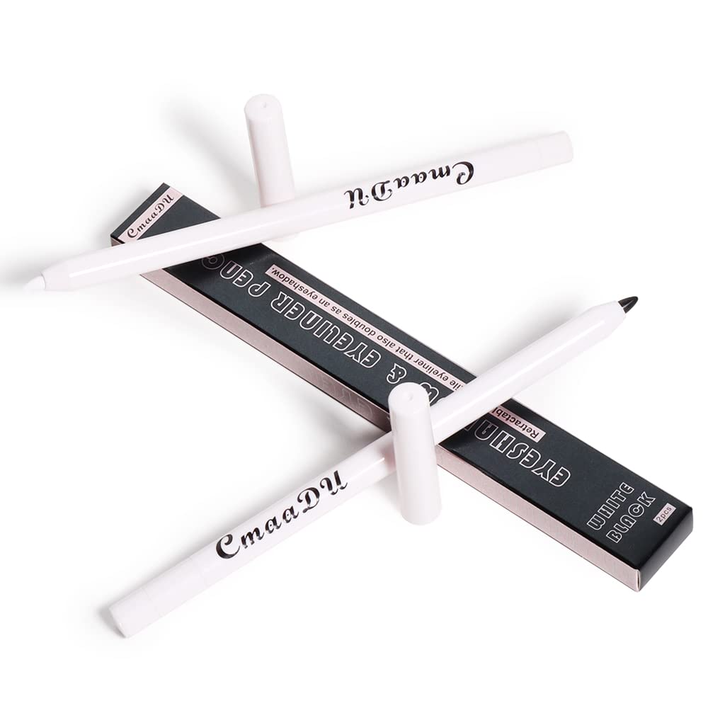 MEICOLY Classic Black White Eyeliner Pencil, Gel Eyeliner Pencil, Glides On Quick Drying Smooth Waterproof Long Lasting Silkworm Eye Liner Pen Brighten