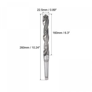 uxcell 22.5mm High-Speed Steel Twist Bit Extra Long Drill Bit with MT2 Morse Taper Shank, 260mm Overall Length