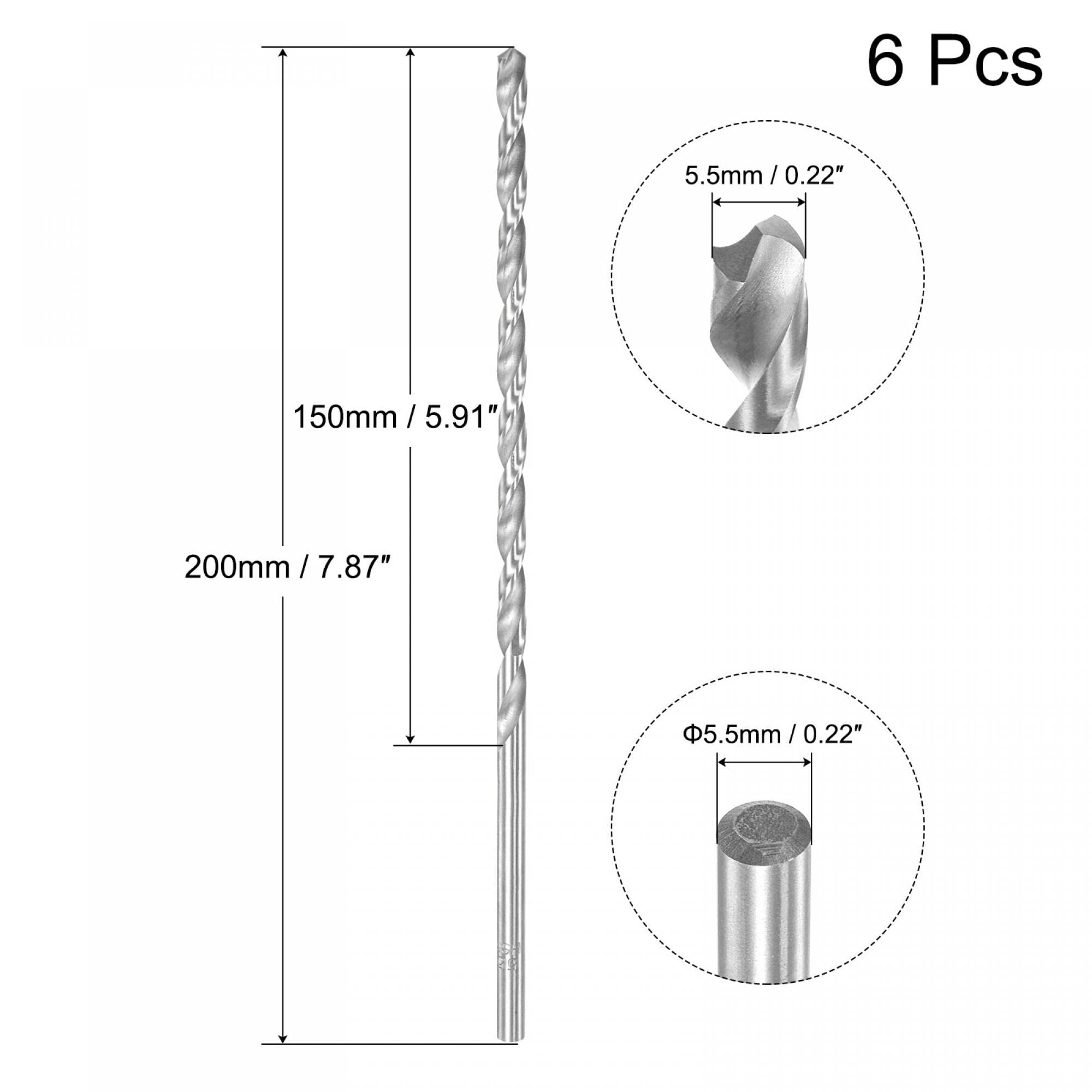 uxcell HSS(High Speed Steel) Extra Long Twist Drill Bits, 5.5mm Drill Diameter 200mm Length 6 Pcs