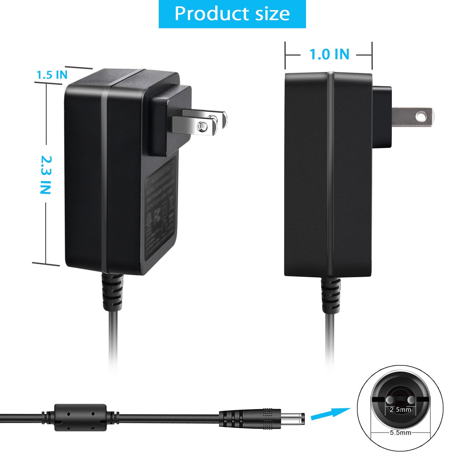 24V 1.5A Power Supply Adapter, 100~240V AC to DC 24 Volt 1.5 Amp Converter with 5 Tips for LED Strip Light CCTV WiFi Camera and More 24Volt 0-1500mA Devices.