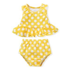 aalizzwell 2-3t toddler little girls swimsuit two piece polka dot ruffle bathing suit bikini tops bottoms swimming suit swimwear beach wear yellow 2t