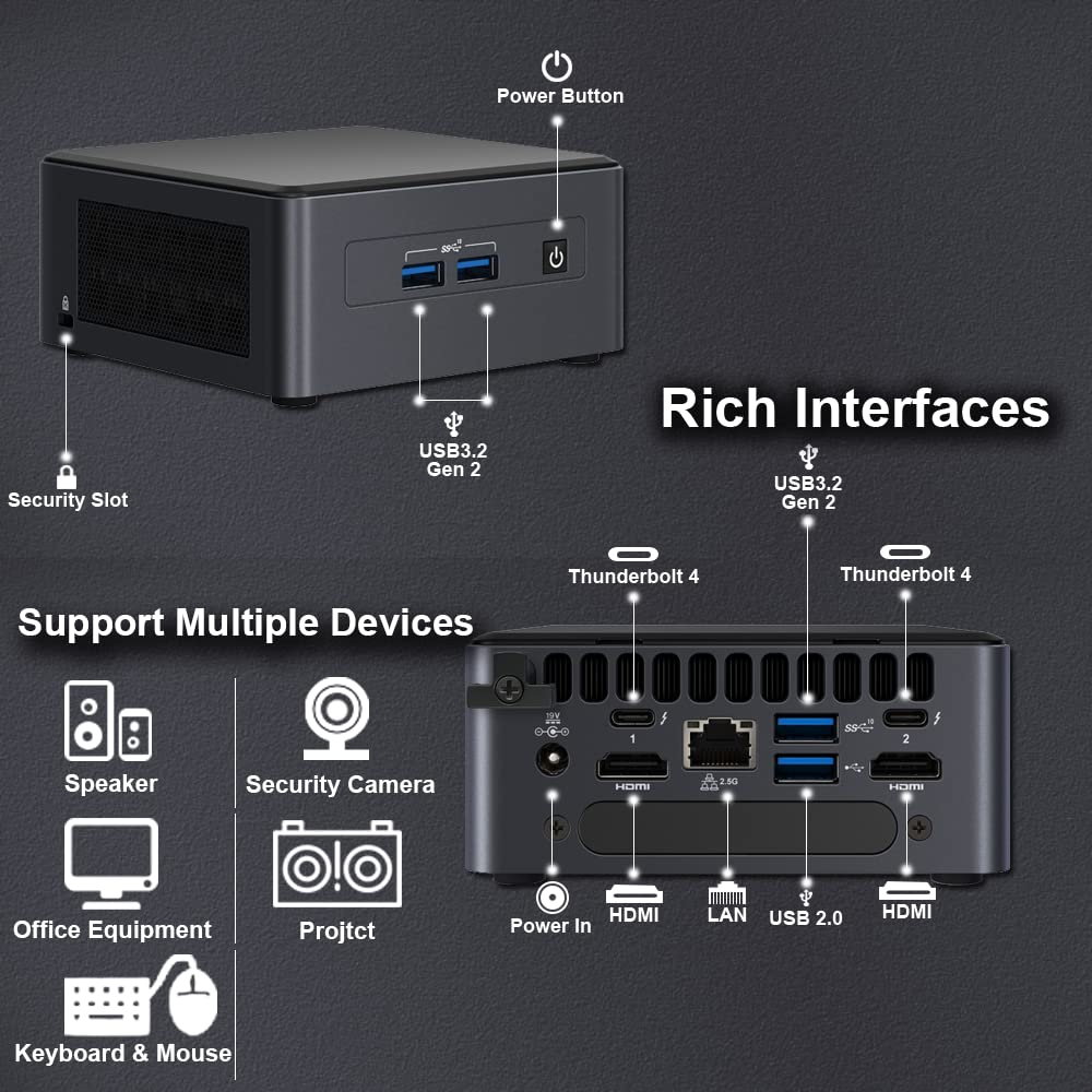 Intel NUC 11 Pro NUC11TNHV5 Tiger Canyon Home & Business Mini PC Desktop 11th Generation Intel® Core™ i5-1145G7 Processor with Intel vPro® Technology,4 Cores,8 Threads(16G RAM,1T SSD)