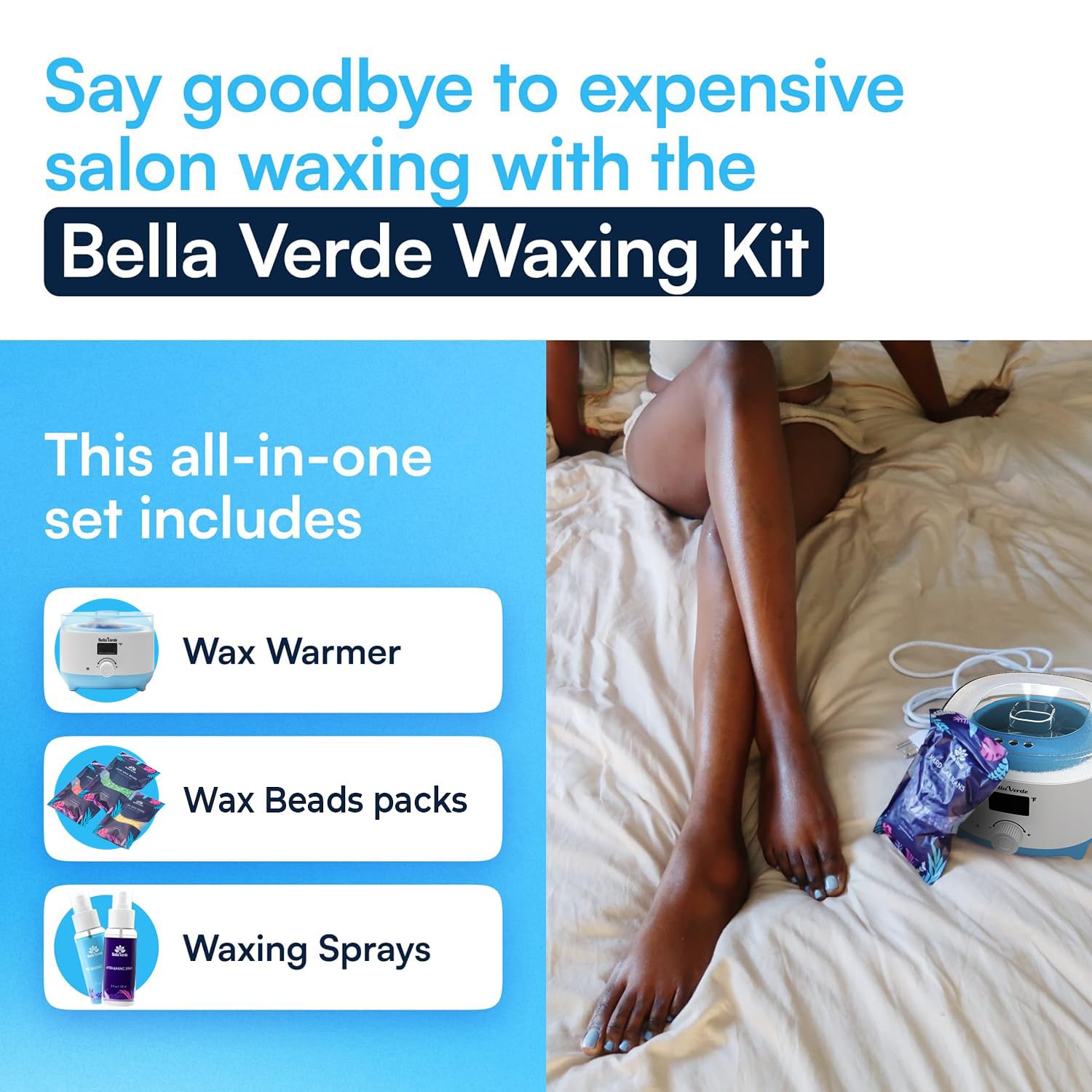 Bella Verde Waxing Kit - Home Wax Kit for Women and Men - Wax Warmer - 6 Packs of Wax Beads - Wax Pot - Pre & Post Wax Spray 20 Wood Sticks - Hard Wax Beans for Brazilian Body Legs Eyebrows Face Lips