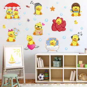 woyinis cute little yellow duck wall stickers peel & stick little yellow duck and bubbles wall stickers set diy removable summer wall decal stickers kids room playroom bathroom decor