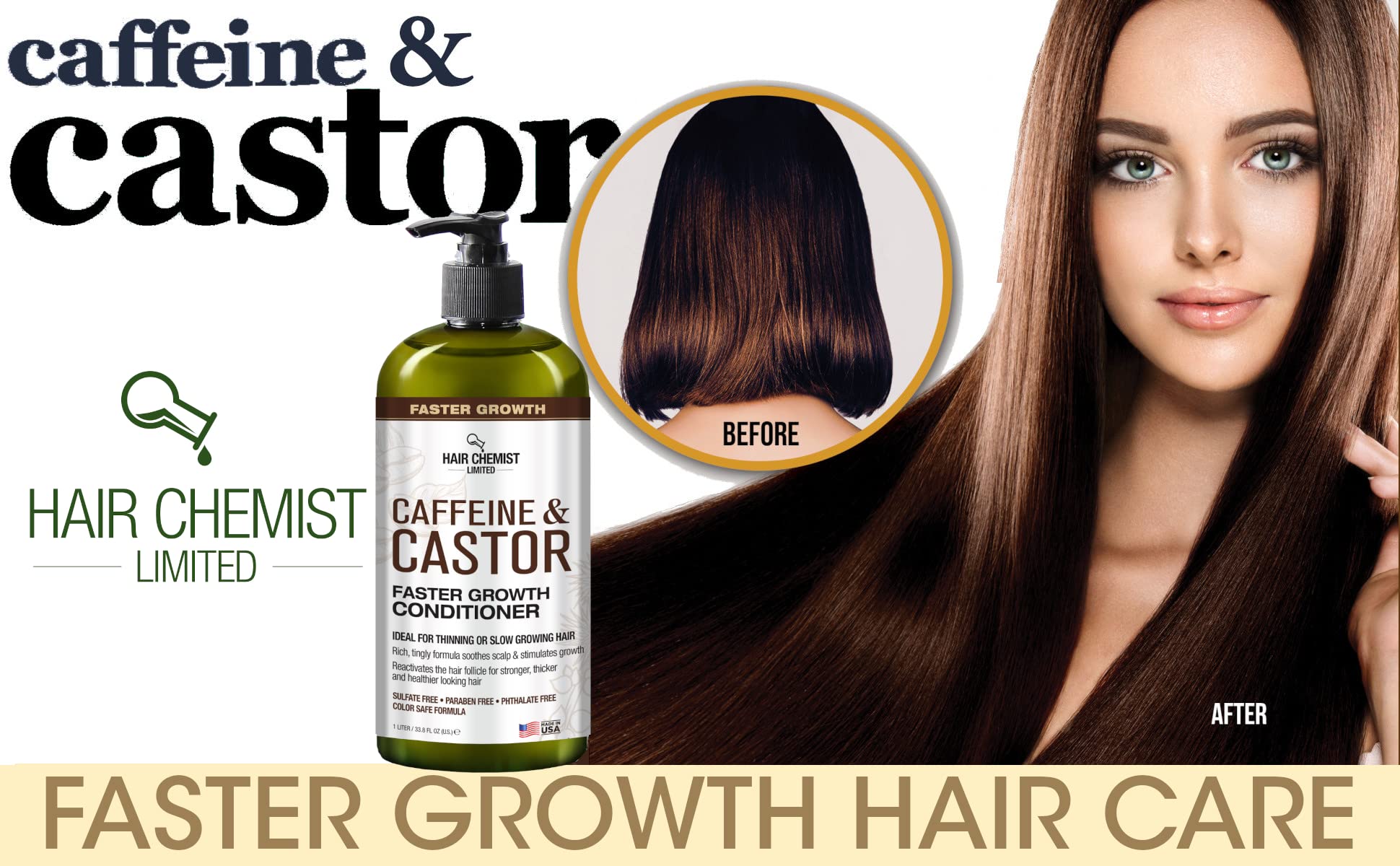 Hair Chemist Caffeine and Castor Faster Growth Conditioner 33.8 oz. - Hair Conditioner for Faster Hair Growth