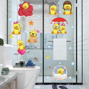 WOYINIS Cute Little Yellow Duck Wall Stickers Peel & Stick Little Yellow Duck and Bubbles Wall Stickers Set DIY Removable Summer Wall Decal Stickers Kids Room Playroom Bathroom Decor