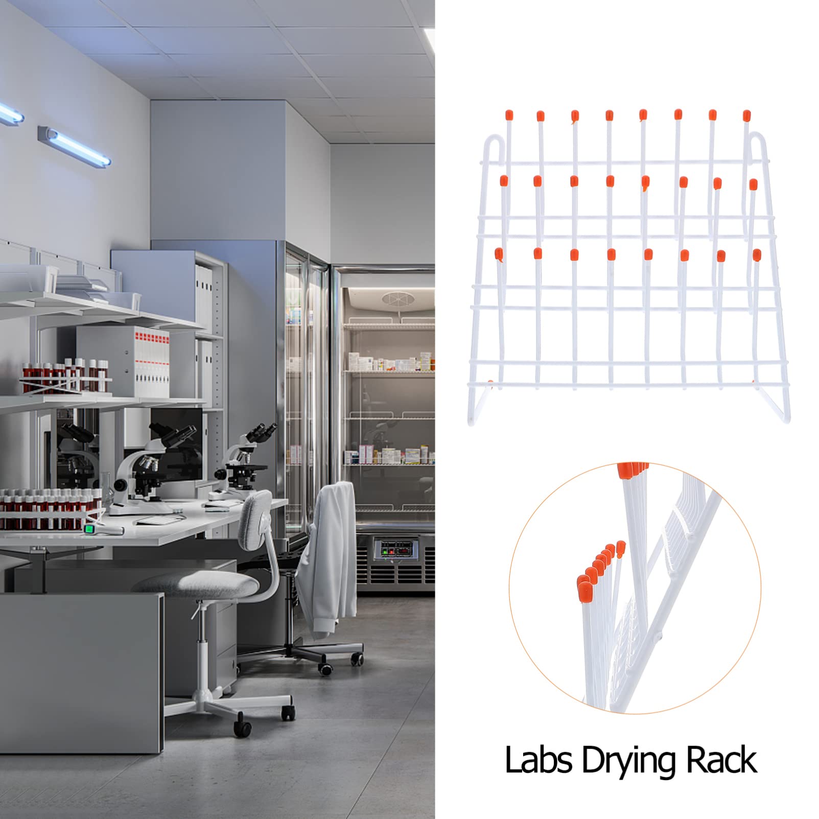 balacoo Laboratory Draining Rack- Metal Lab Glassware Drying Rack, Glassware Beaker Drying Holder, Tube Cleaning Frame Equipment for Education Lab (24 Pegs)