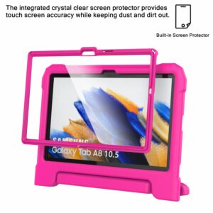 Kids Case for Samsung Galaxy Tab A8 10.5 inch (2022), - Shockproof Protection Case with Built-in Screen Protector Stand Tablet Cover (SM-X200/SM-X205/SM-X207) (Hot Pink)