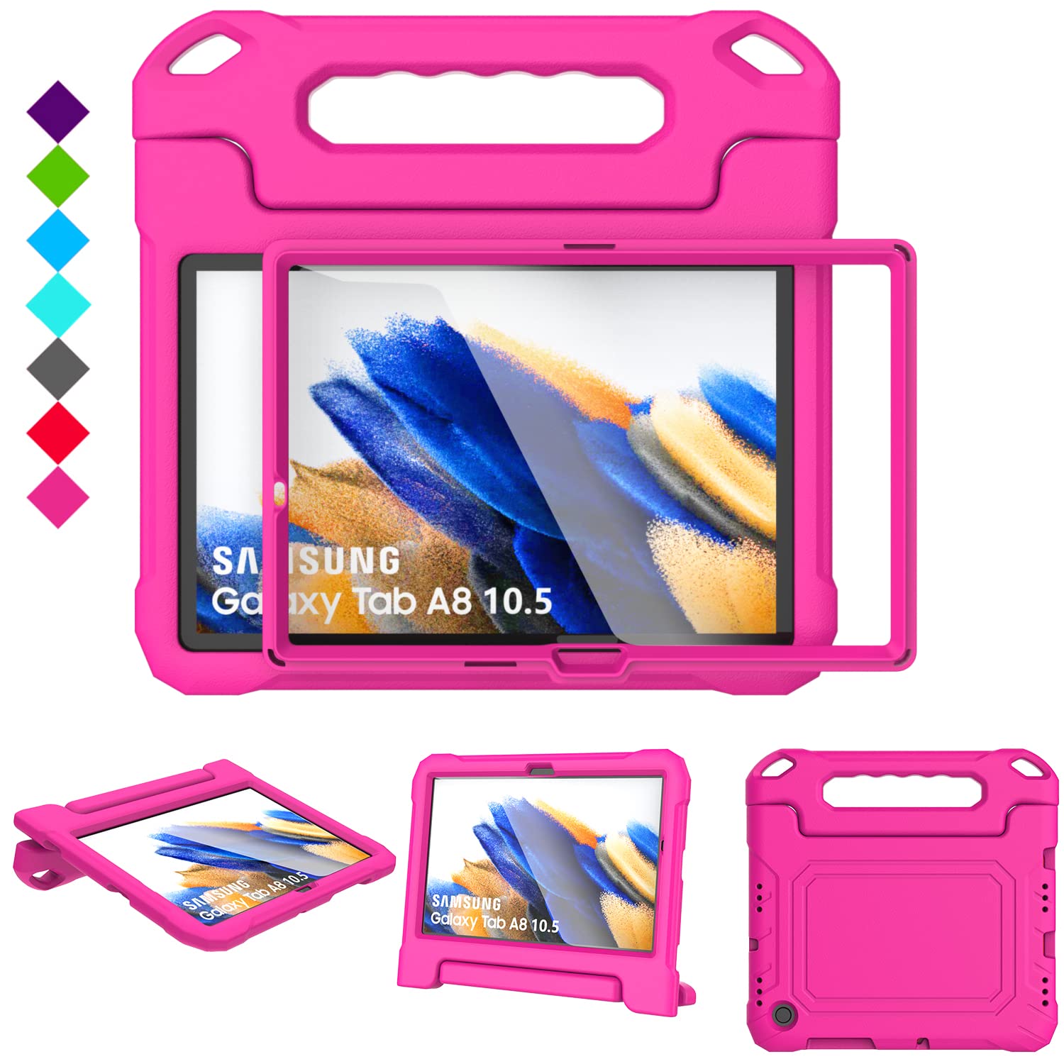 Kids Case for Samsung Galaxy Tab A8 10.5 inch (2022), - Shockproof Protection Case with Built-in Screen Protector Stand Tablet Cover (SM-X200/SM-X205/SM-X207) (Hot Pink)