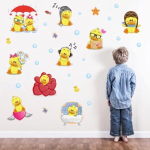 WOYINIS Cute Little Yellow Duck Wall Stickers Peel & Stick Little Yellow Duck and Bubbles Wall Stickers Set DIY Removable Summer Wall Decal Stickers Kids Room Playroom Bathroom Decor