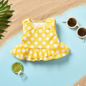 Aalizzwell 2-3T Toddler Little Girls Swimsuit Two Piece Polka Dot Ruffle Bathing Suit Bikini Tops Bottoms Swimming Suit Swimwear Beach Wear Yellow 2T