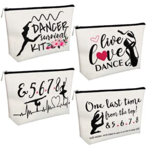 4 pieces live love dance makeup bag dancer cosmetic bags dancer survival kit dancer gifts toiletry zipper pouch portable travel case for women girl dance lover teacher dance team