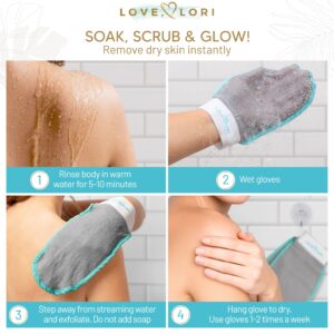 LOVE, LORI Exfoliating Glove (Set of 2) - 100% Viscose Fiber Exfoliating Mitt - Dead Skin Remover for Body, Keratosis Pilaris & Self Tanning - Improve Skin Texture - Self Care Gifts for Women