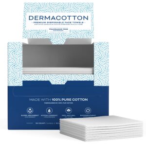 Dermacotton [100 X-Large Towels] 100% Biodegradable Disposable Cotton Face Towels – Super Soft Face Wipes, Hypoallergenic Makeup Remover Wipes, For All Skin Types Incl. Sensitive Skin, Facial Cloths