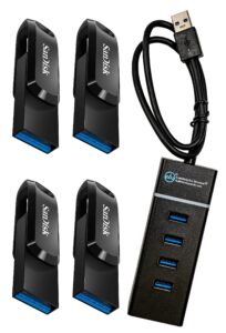 sandisk 32gb ultra dual drive go (sdddc3-032g-g46) 2-in-1 usb type-a & type-c flash drive - 4 pack bundle with (1) everything but stromboli 4 port usb 3.0 hub