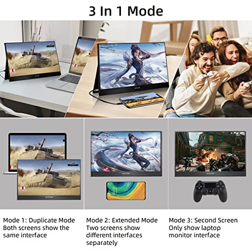 ZFTVNIE 15.6'' FHD 1920 * 1080P IPS Portable Monitor, Ultra-Slim Display with USB C, HDMI, Cover & Dual Speakers, External Monitor for Laptop PC Phone Xbox PS4