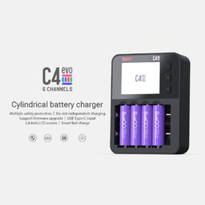 ISDT C4 EVO AAA Universal Battery Balance Charger, 6-Bay Smart Battery Charger with Type-C QC3.0 Output for AA Li-ion Rechargeable Batteries - Household Battery re-charger With Display Screen (C4 EVO)