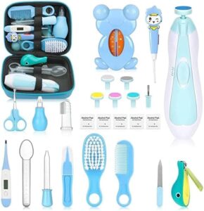 baby healthcare and grooming kit, portable baby safety care set, baby essentials kit for newborn (blue 26 in 1)