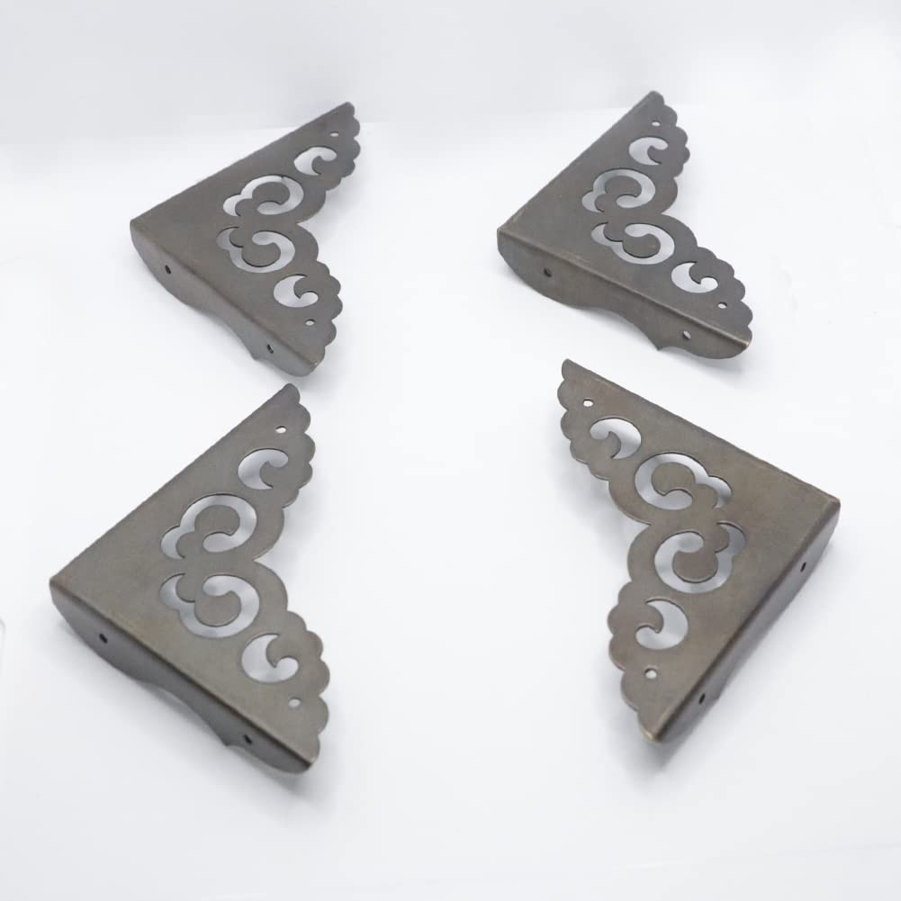 Metal Box Corner Protectors - Hdtyyln Antique Zinc Alloy Decorative Pack of 4 Edge Covers - Enhance Safety and Protect Cabinet/Furniture Corners with Mounting Screws - Stylish and Durable