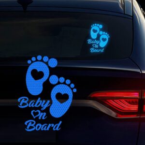 baby on board sticker for cars, nouiroy 2pcs love feet super strong reflective baby in car decals and stickers cute baby kid car window bumper safety warning sign waterproof auto vinyl sticker, blue