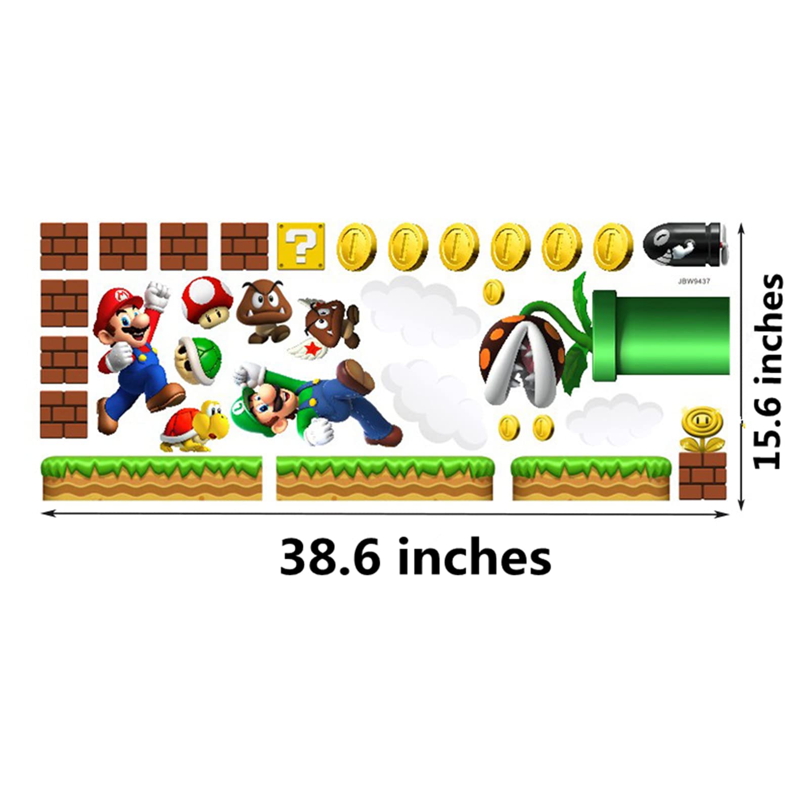 HEROPAR Mario Wall Stickers Cartoon Peel and Stick Game Wall Decals Removable for Boys Girls Kids Room Nursery Wall Mural Decor