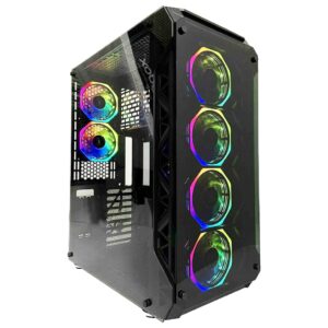 rhinomax a17 series phoenix full-tower e-atx/atx/m-atx computer gaming case with 3-sided reinforced glass, usb 3.0, 6 arg light-emitting 12cm fans with 1 argb fan controller