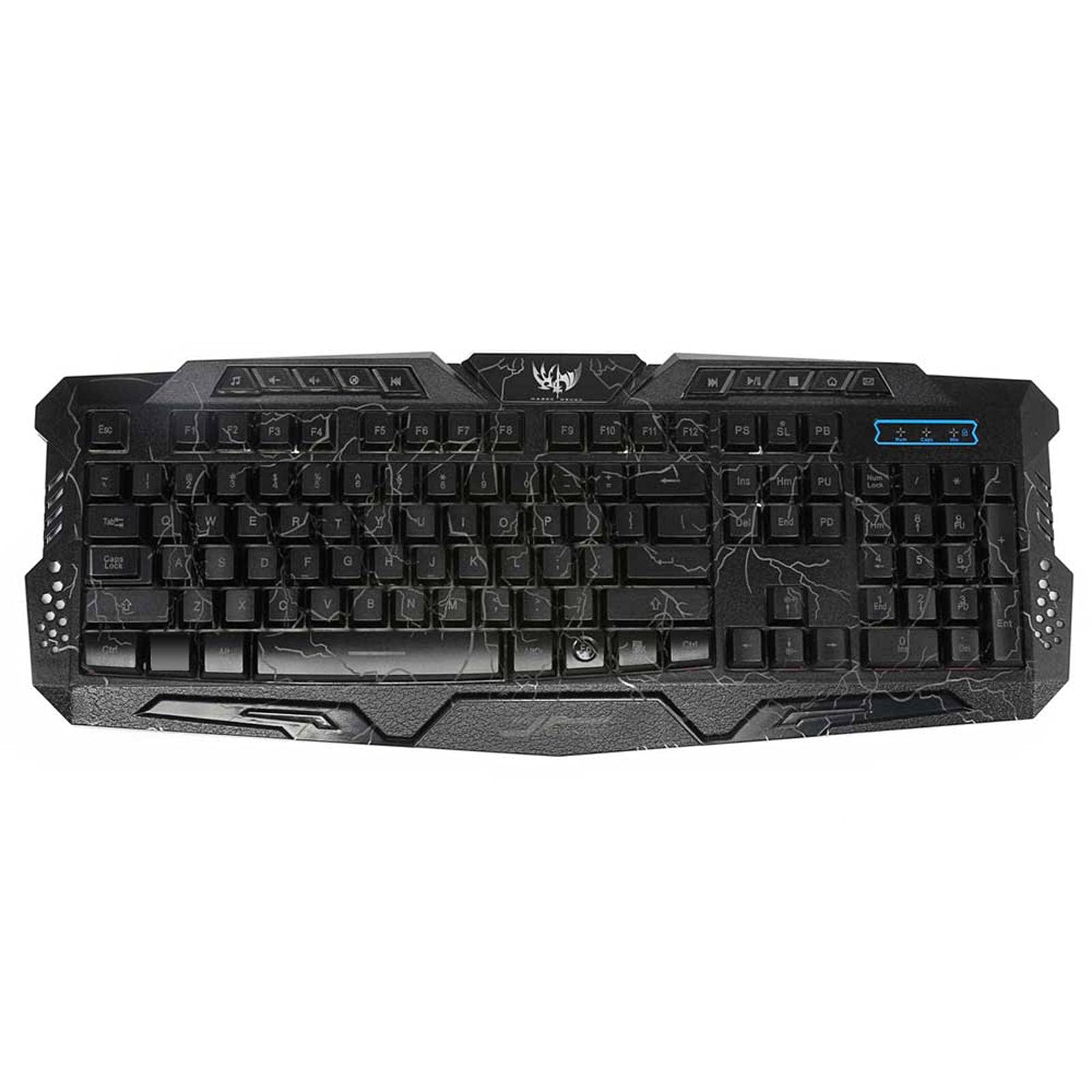 NA 114-Key LED Backlit Wired USB Gaming Keyboard with Cracking Pattern Black