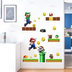 HEROPAR Mario Wall Stickers Cartoon Peel and Stick Game Wall Decals Removable for Boys Girls Kids Room Nursery Wall Mural Decor