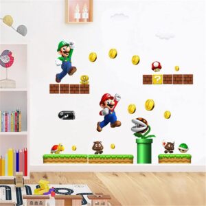 HEROPAR Mario Wall Stickers Cartoon Peel and Stick Game Wall Decals Removable for Boys Girls Kids Room Nursery Wall Mural Decor