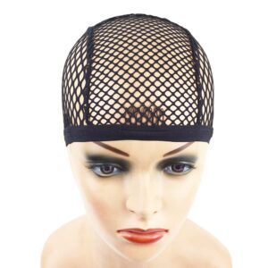 YANTAISIYU 2 Pieces Wig Cap Black Stretchable Crochet Wig Cap with 4 Hair Clips Mesh Braided Wig Cap for Making Wig