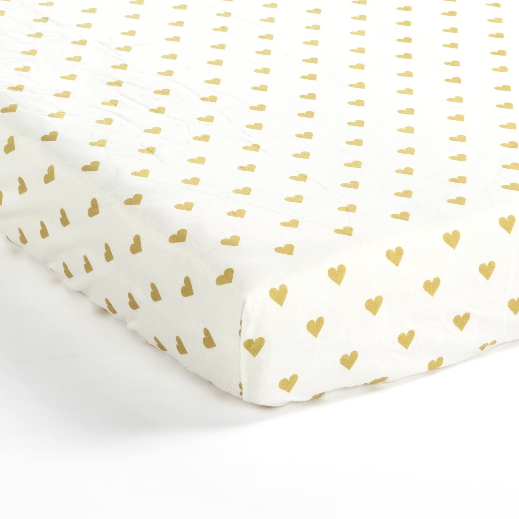 Lush Decor Baby Boho Metallic Hearts Allover Hearts Soft & Plush Fitted Crib Sheet, 52"x 28" x 9", White & Gold