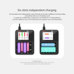 ISDT C4 EVO AAA Universal Battery Balance Charger, 6-Bay Smart Battery Charger with Type-C QC3.0 Output for AA Li-ion Rechargeable Batteries - Household Battery re-charger With Display Screen (C4 EVO)