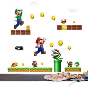 heropar mario wall stickers cartoon peel and stick game wall decals removable for boys girls kids room nursery wall mural decor