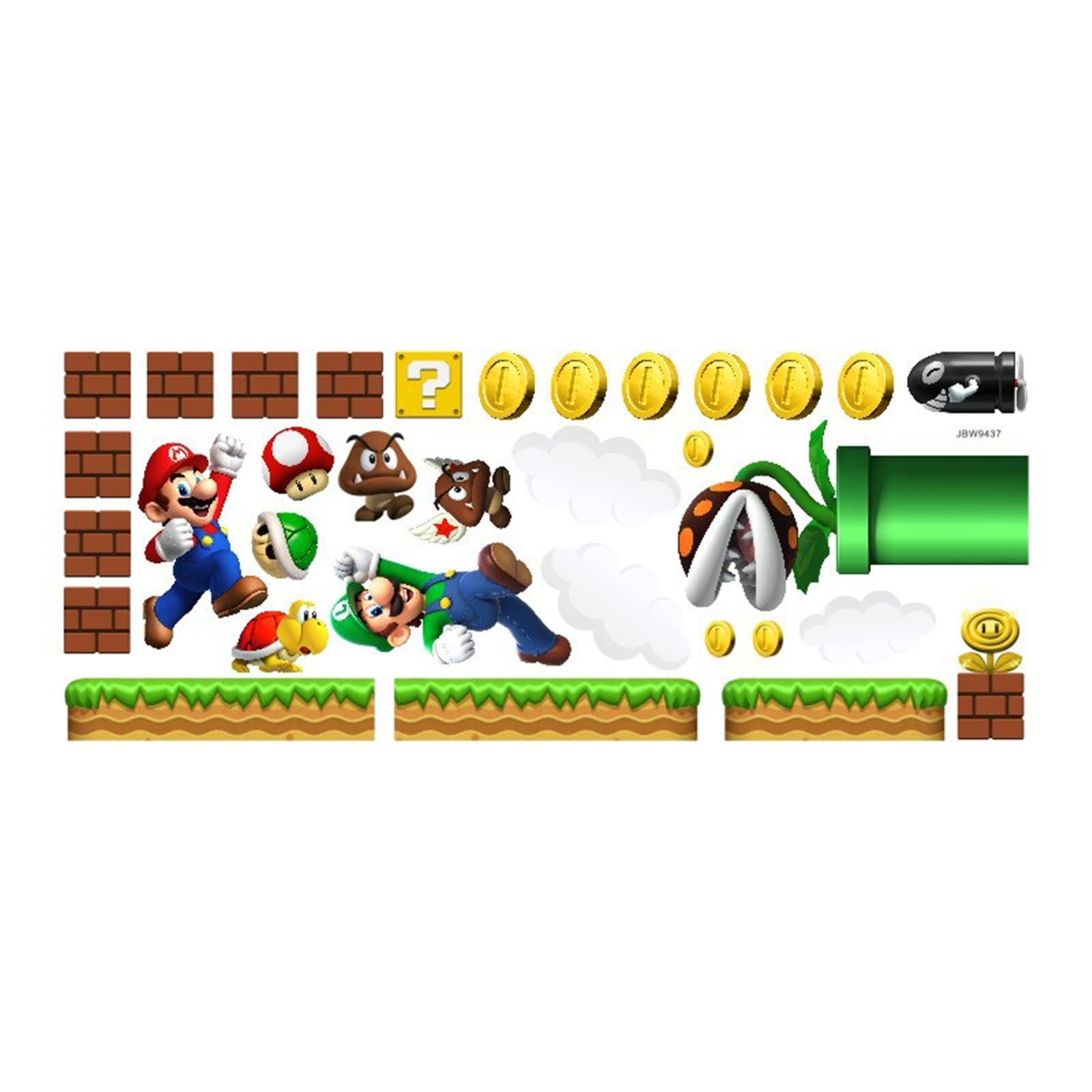 HEROPAR Mario Wall Stickers Cartoon Peel and Stick Game Wall Decals Removable for Boys Girls Kids Room Nursery Wall Mural Decor