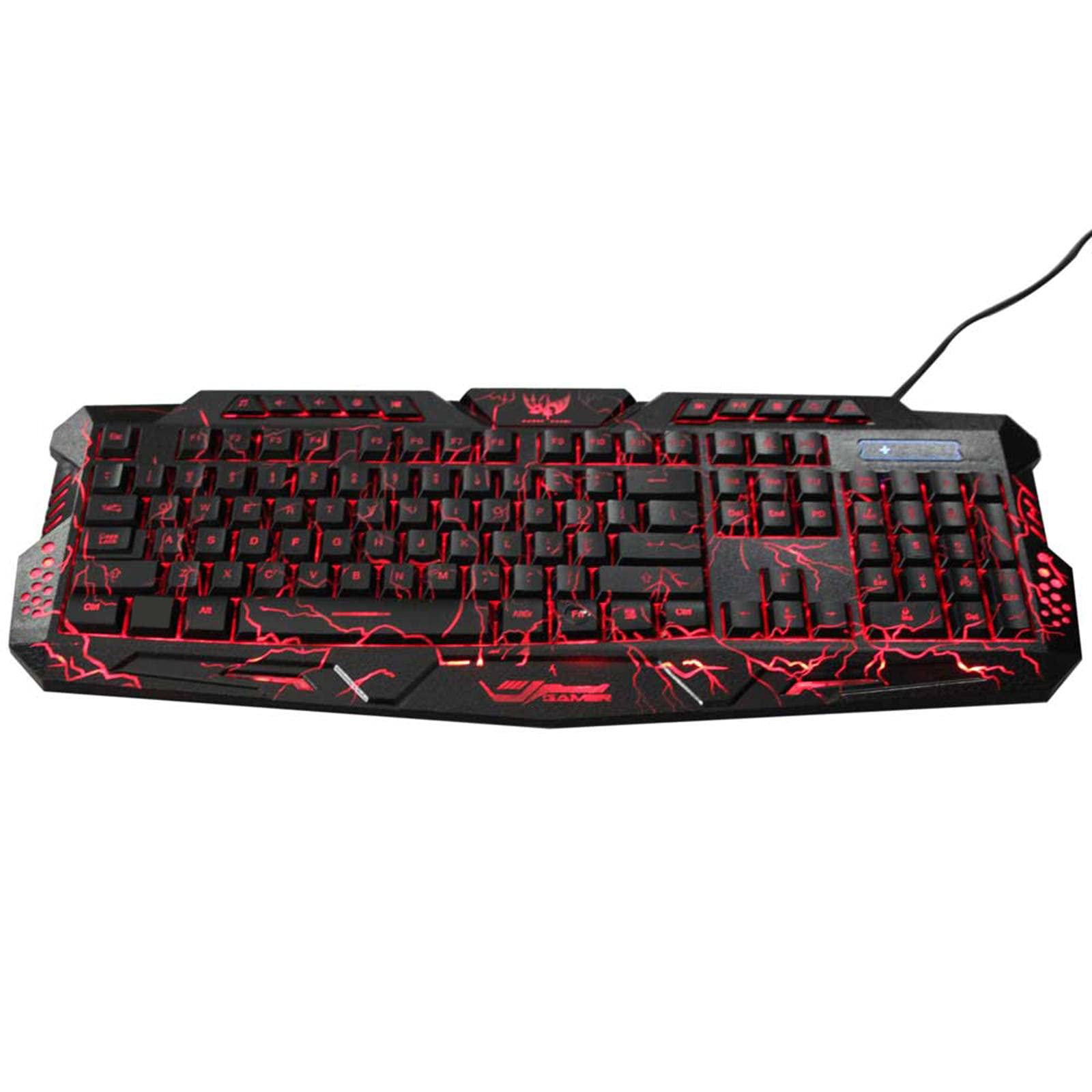 NA 114-Key LED Backlit Wired USB Gaming Keyboard with Cracking Pattern Black