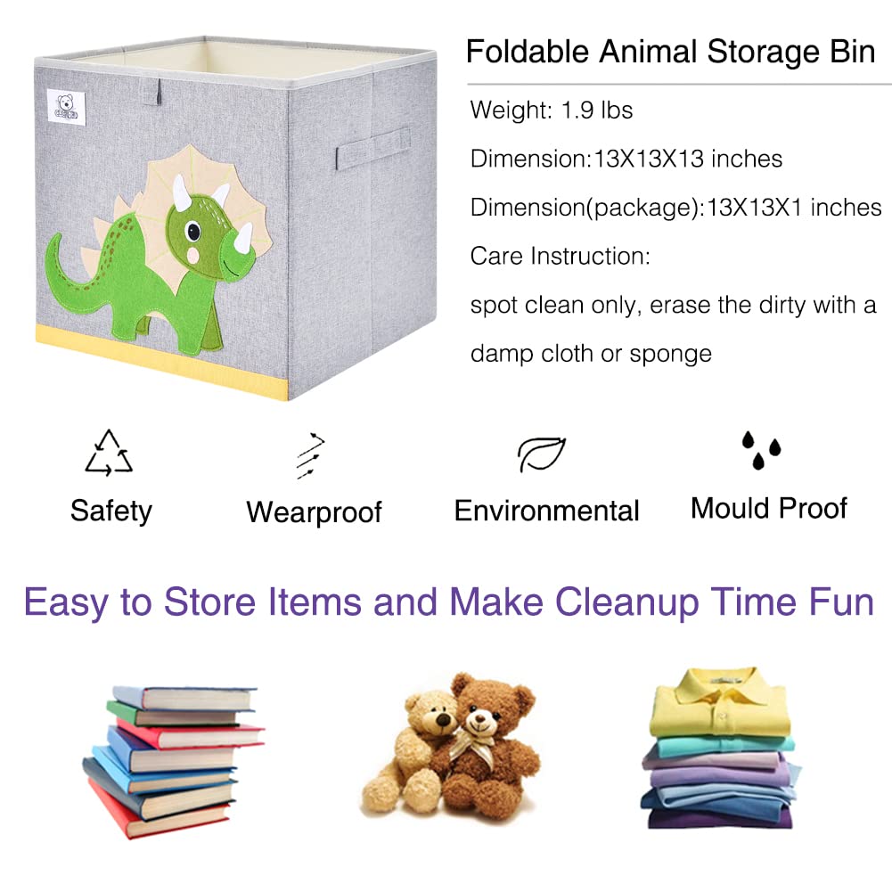 CLCROBD Foldable Animal Cube Storage Bins Fabric Toy Box/Chest/Organizer for Toddler/Kids Nursery, Playroom, 13 inch (Triceratops)