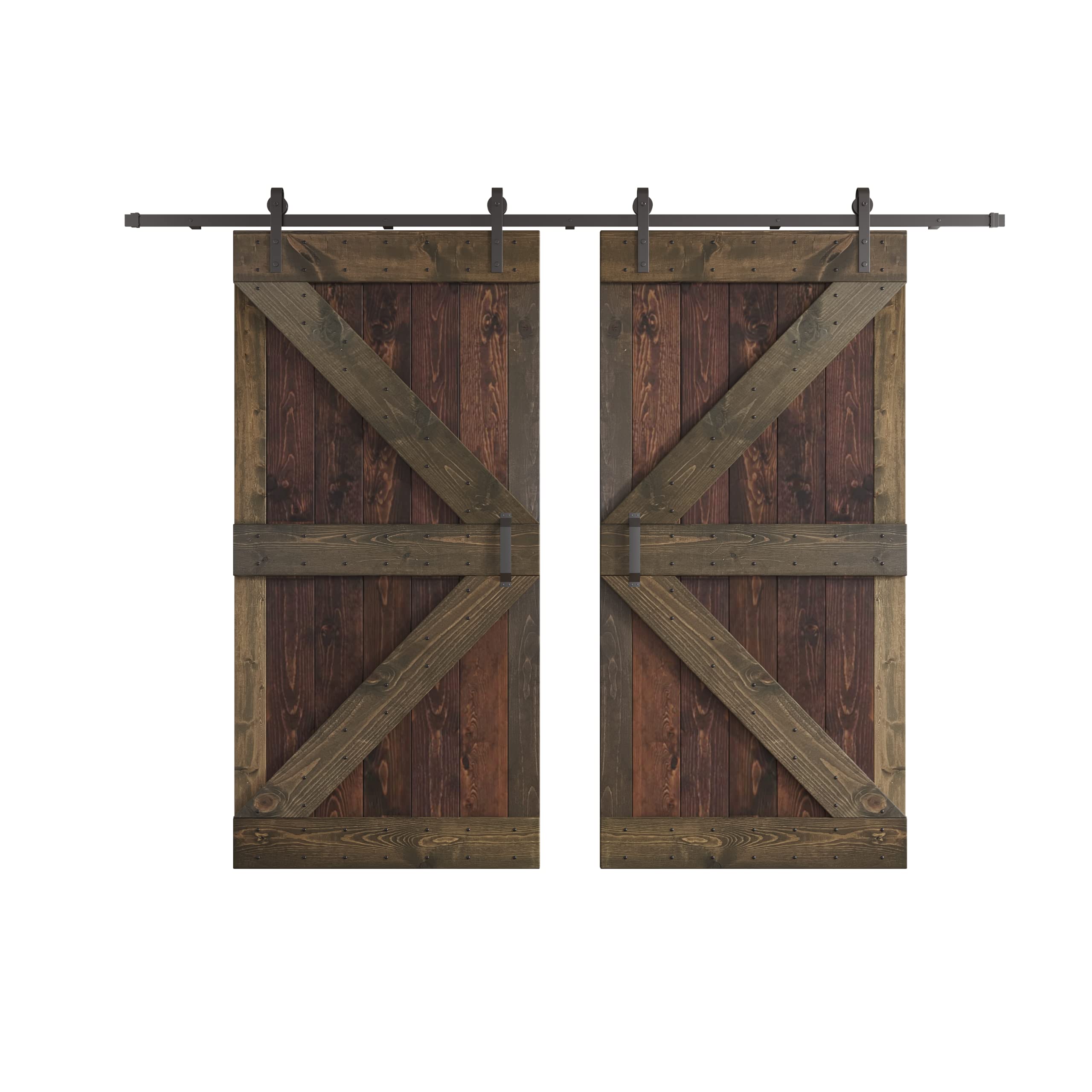 48in/60in/72in/84in x 84 in K Series Muti-Color Knotty Pine Wood Double Sliding Barn Door with Hardware Kit (84 in x 84 in, Kona Coffee/Smoky Gray)